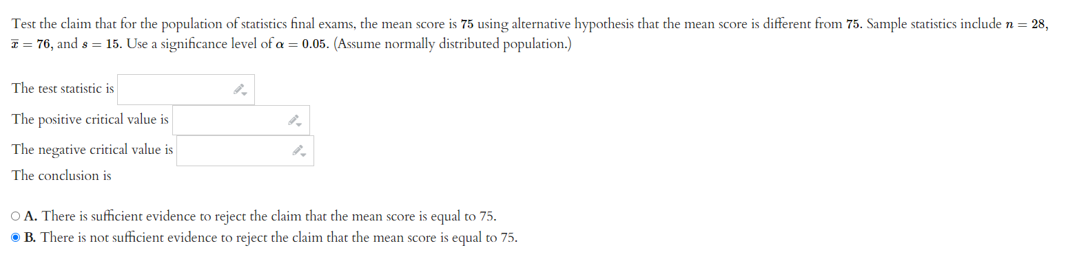 Solved Test the claim that for the population of statistics | Chegg.com