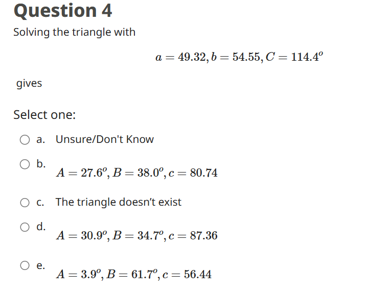 Solved Question 4Solving the triangle | Chegg.com