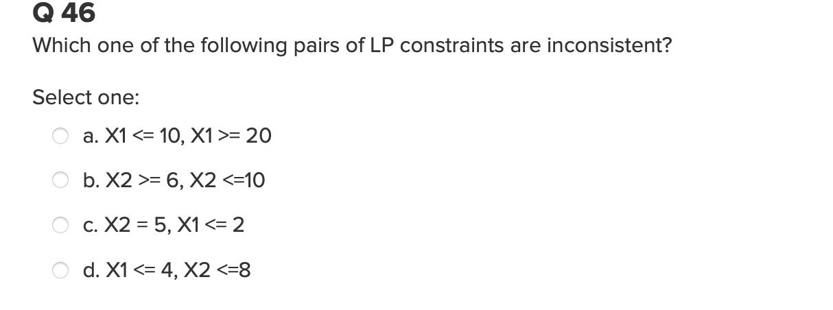 Solved Which one of the following pairs of LP constraints | Chegg.com