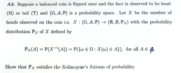 Solved A3. ﻿Suppose a balanced coin is flipped once and the | Chegg.com