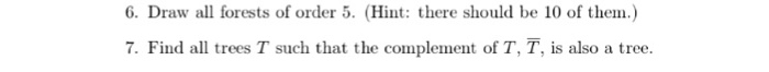 Solved Draw all forests of order 5. Find all trees T such | Chegg.com