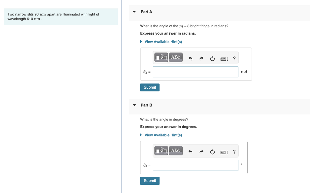 Solved Two narrow slits 90μm apart are illuminated with | Chegg.com