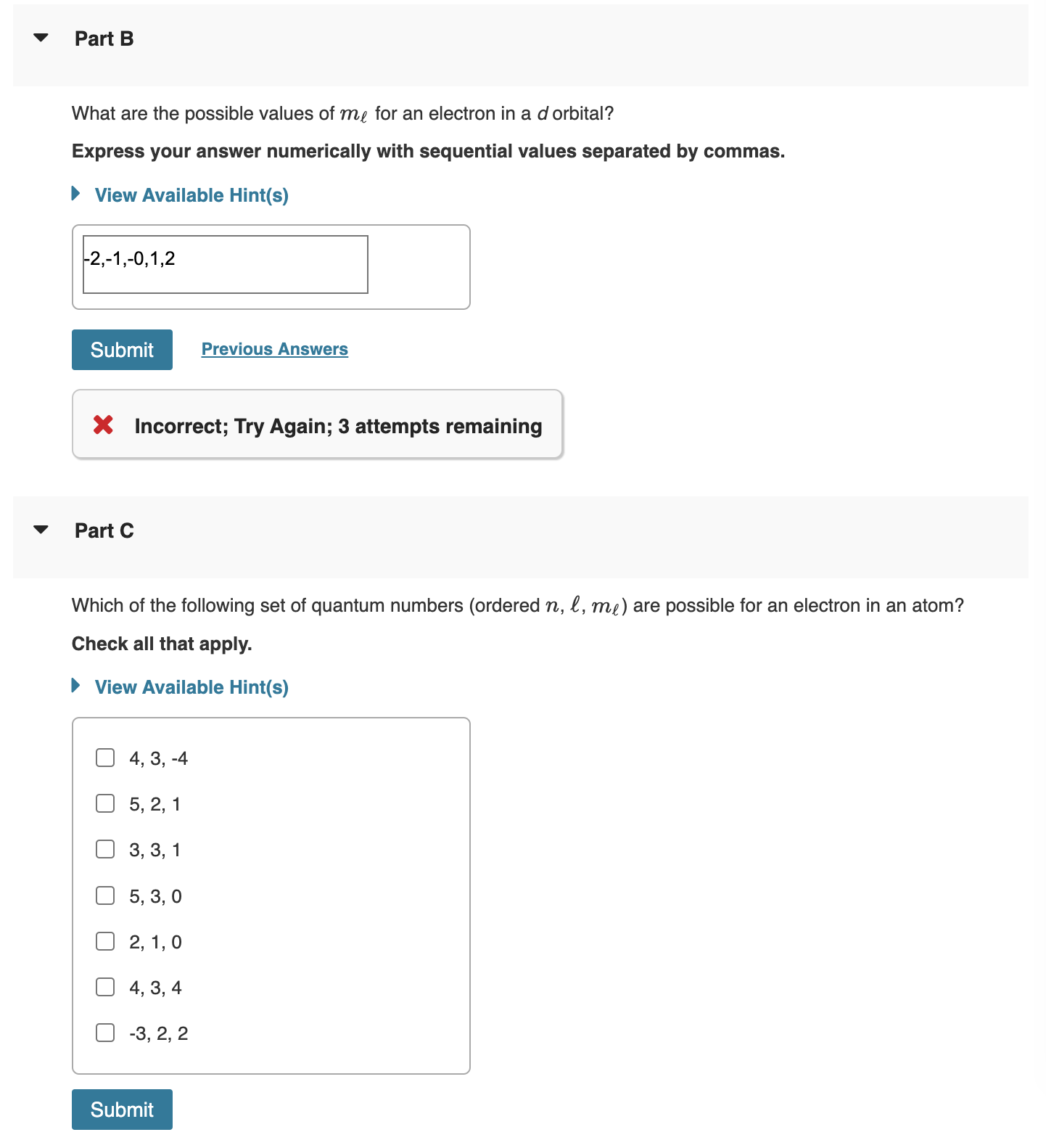 Solved What are the possible values of mℓ for an electron in | Chegg.com Solved What are the possible values of mℓ for an electron in | Chegg.com