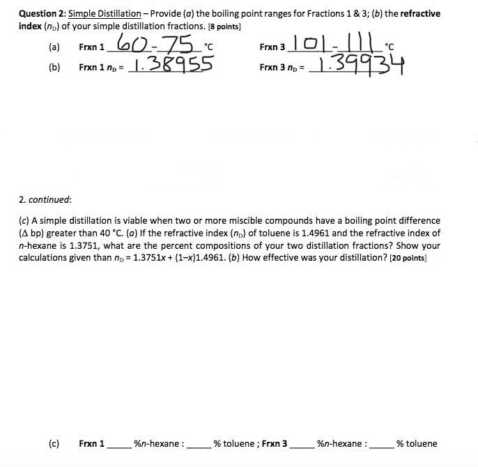 Solved Question 2: Simple Distillation - Provide (a) the | Chegg.com