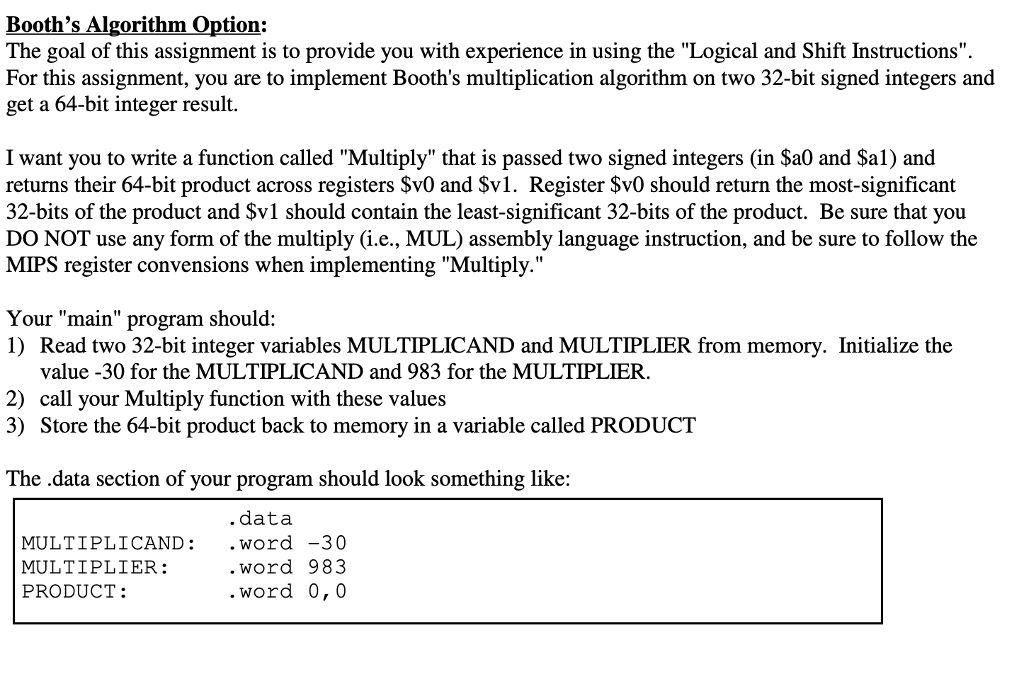 Solved Booths Algorithm Option The Goal Of This Assignment