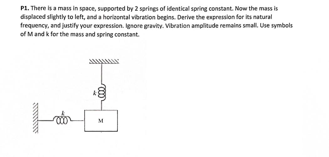 Solved P1. There is a mass in space, supported by 2 springs | Chegg.com