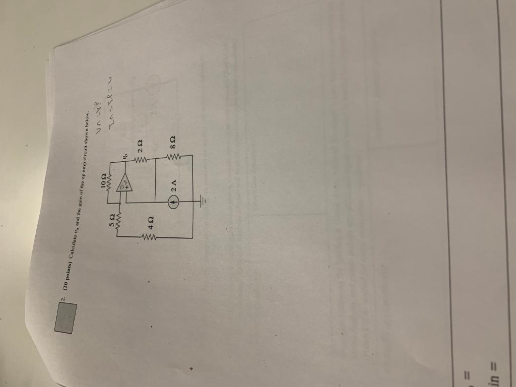 Solved 2. (20 points) Calculate y and the gain of the op amp | Chegg.com