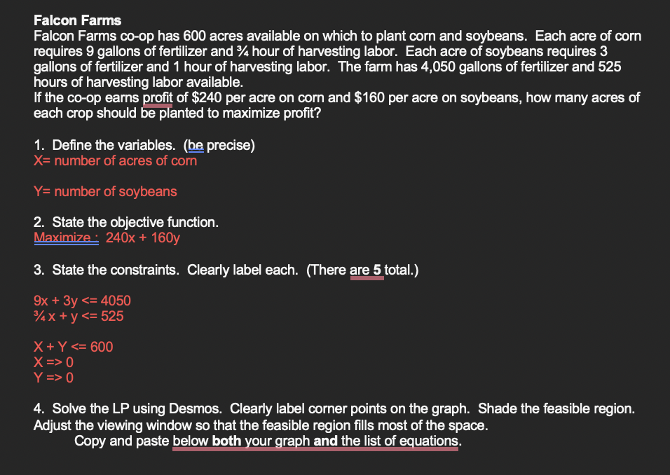 Solved Falcon Farms Falcon Farms co-op has 600 acres | Chegg.com