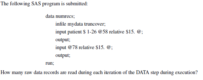 Solved The following SAS program is submitted:data | Chegg.com