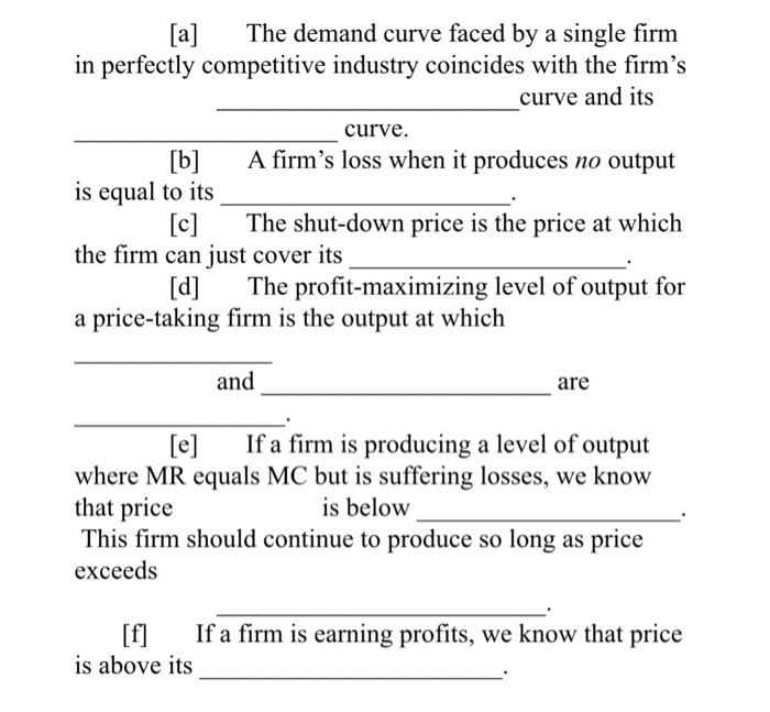 Solved 1.Assuming perfect competition, fill in the blanks to | Chegg.com