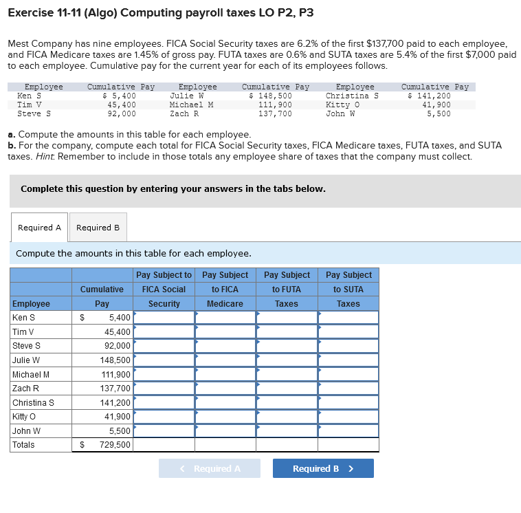 Solved Exercise 11-11 (Algo) Computing payroll taxes LO P2, | Chegg.com
