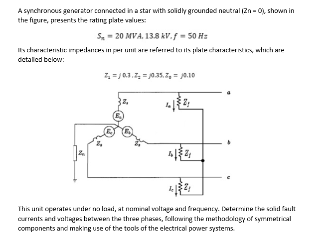 Solved A synchronous generator connected in a star with | Chegg.com