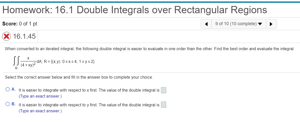 Solved Homework: 16.1 Double Integrals over Rectangular | Chegg.com