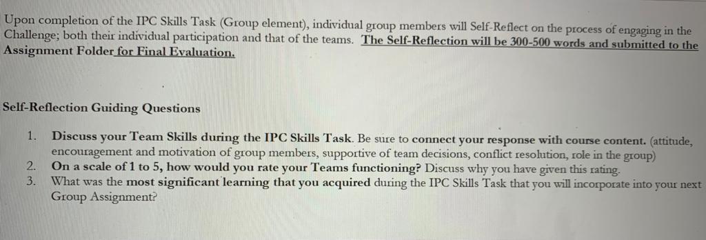 Upon completion of the IPC Skills Task (Group | Chegg.com