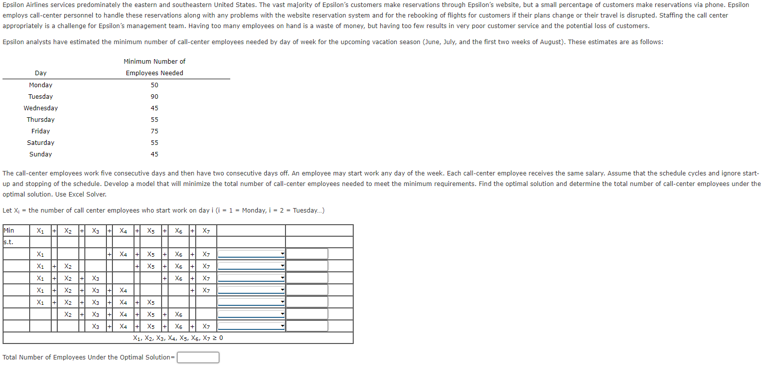 Solved optimal solution. Use Excel Solver. Let Xi= the | Chegg.com