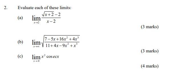 Solved 2. Evaluate each of these limits: (a) limx→2x−2x+2−2 | Chegg.com
