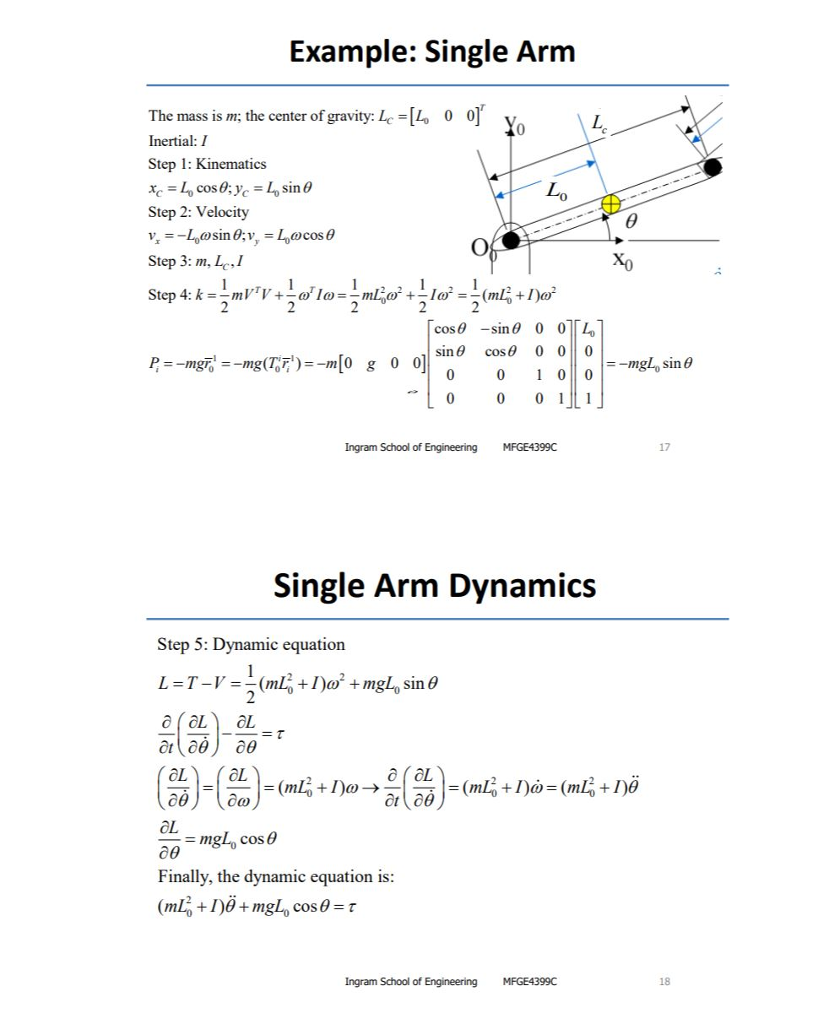 Solved Question 1. (25pts) For a two link arm shown in the | Chegg.com