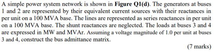 Solved A simple power system network is shown in Figure | Chegg.com