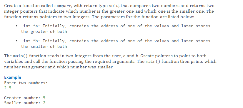 Solved Create a function called compare, with return type | Chegg.com