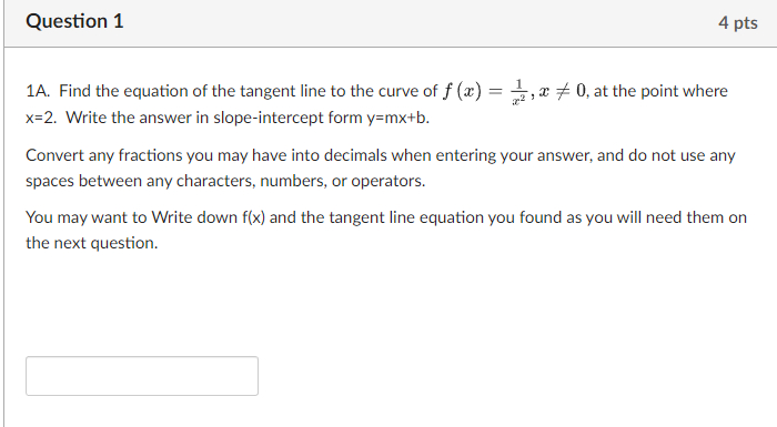 Solved 1A. Find the equation of the tangent line to the | Chegg.com