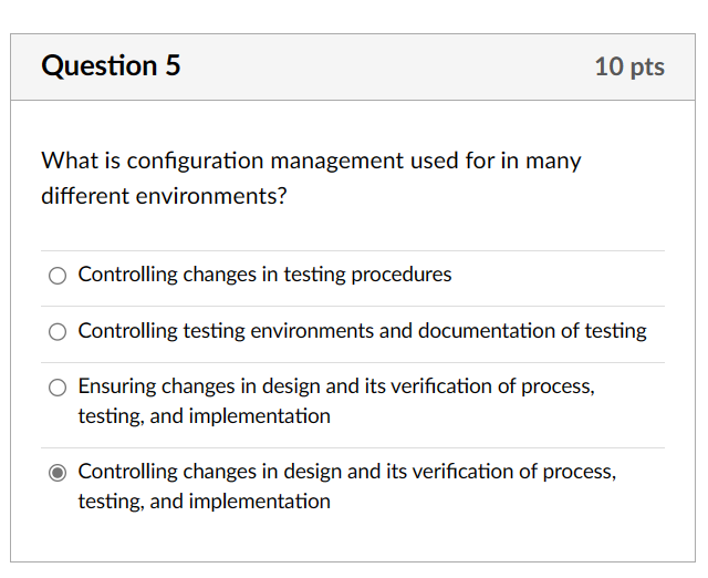 Solved What is configuration management used for in many | Chegg.com