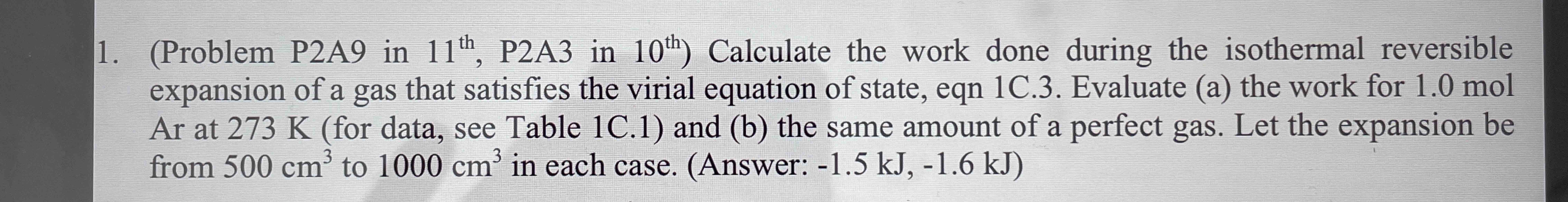 Solved 11th ,P2A3 in {:10th ) ﻿Calculate the work done | Chegg.com