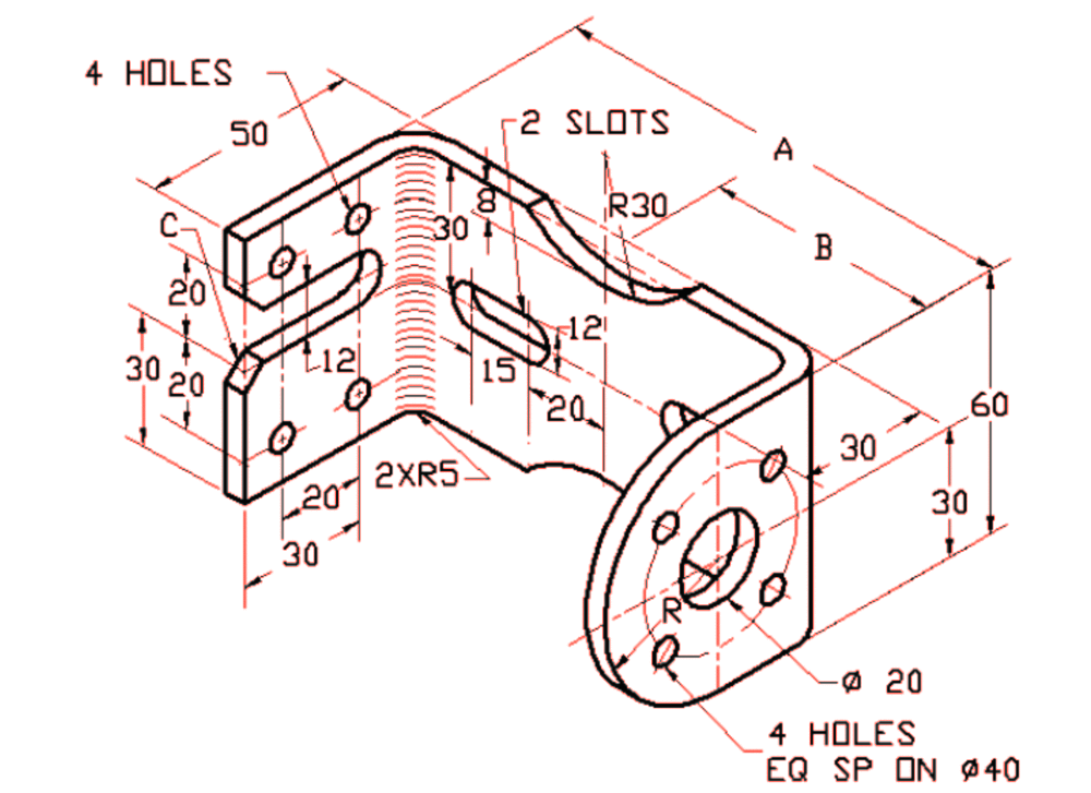 Solved Make this in Solidworks. A = 125mm B = 65mm, | Chegg.com