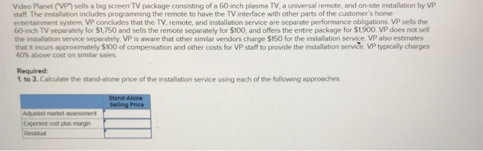 Solved Video Planet ("VP") sells a big screen TV package | Chegg.com