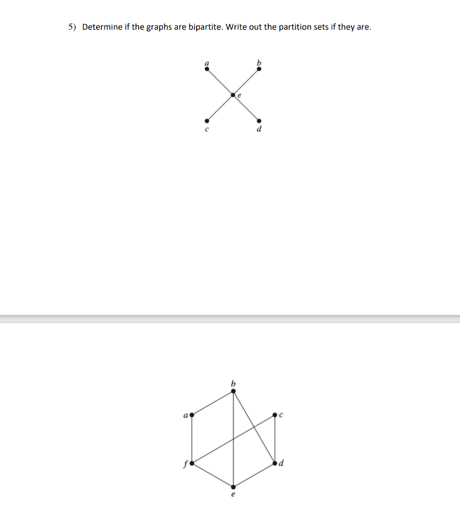 Solved 5) Determine if the graphs are bipartite. Write out | Chegg.com