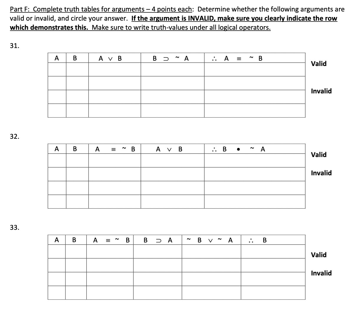 Solved Complete truth tables for arguments -4 ﻿points each: | Chegg.com