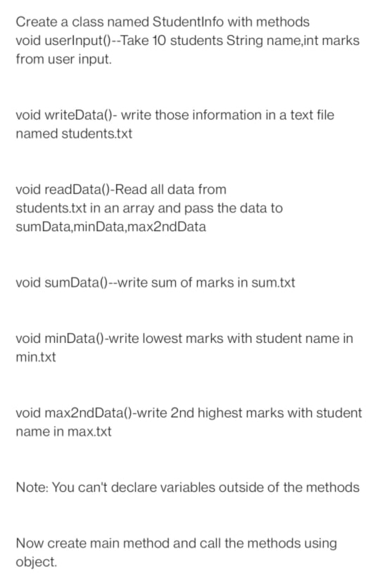 Solved Create a class named StudentInfo with methods void | Chegg.com