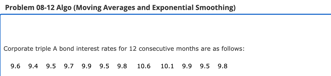 Solved Problem 08-12 Algo (Moving Averages and Exponential | Chegg.com