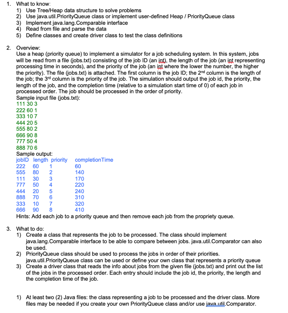 What to know: 1. 1) Use Tree/Heap data structure to | Chegg.com