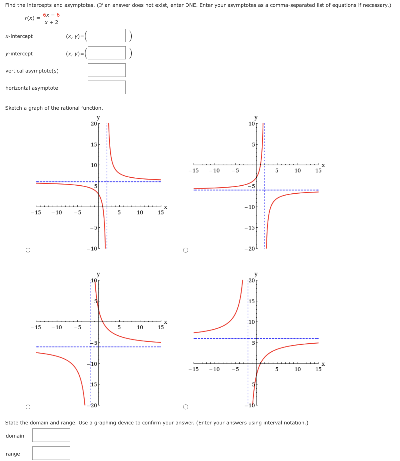 Solved Find the intercepts and asymptotes. (If an answer | Chegg.com