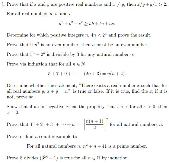 Solved 1. Prove that if z and y are positive real numbers | Chegg.com