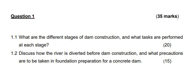 Solved 1.1 What are the different stages of dam | Chegg.com