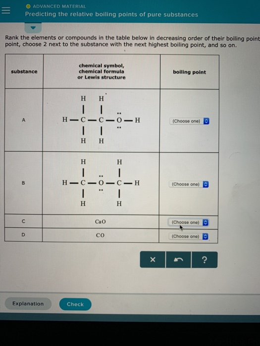 Solved O ADVANCED MATERIAL Predicting the relative boiling | Chegg.com