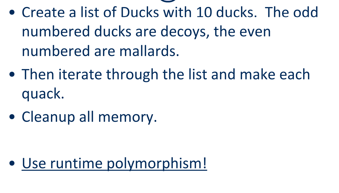 Solved Create a list of Ducks with 10 ducks. The odd | Chegg.com