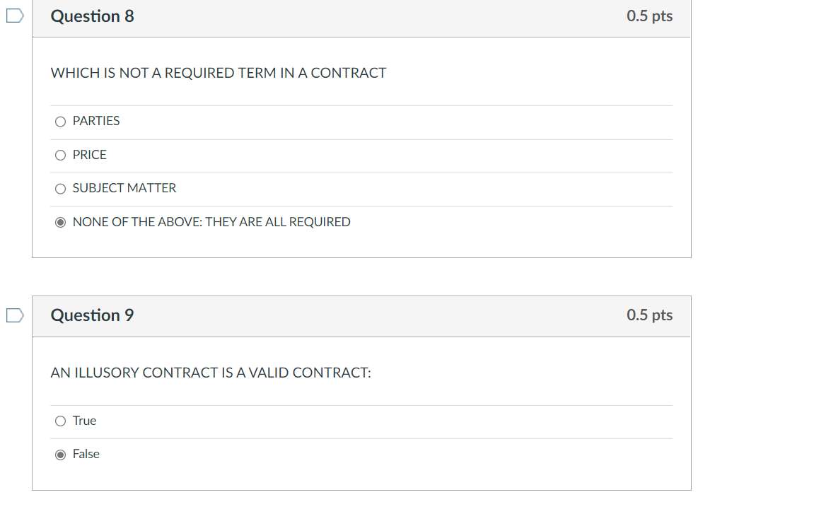 Solved WHICH IS NOT A REQUIRED TERM IN A CONTRACT PARTIES | Chegg.com