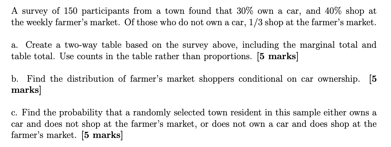 Solved A survey of 150 participants from a town found that | Chegg.com