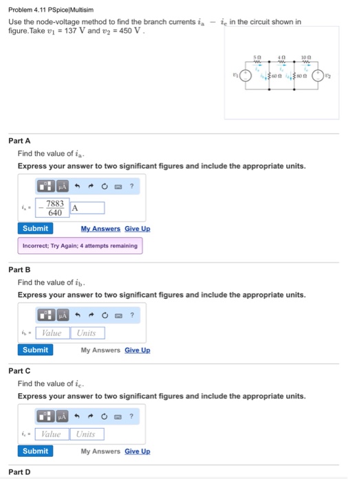 Solved Problem 4.11 PSpicelMultisim Use the node-voltage | Chegg.com