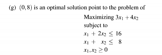 Solved (g) (0,8) is an optimal solution point to the problem | Chegg.com