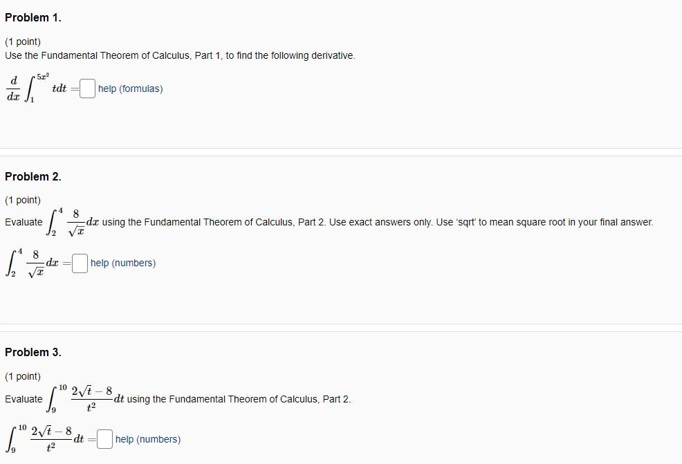 Solved Problem 1. (1 point) Use the Fundamental Theorem of | Chegg.com