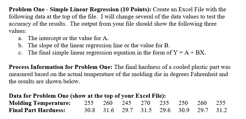 Solved Problem One - Simple Linear Regression (10 Points): | Chegg.com