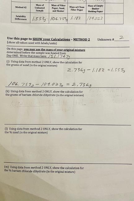 Solved Method 2 Mass of Unbeated Sample Mass of Filter | Chegg.com