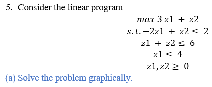 Solved 5. Consider the linear program max3z1+z2 s.t. | Chegg.com