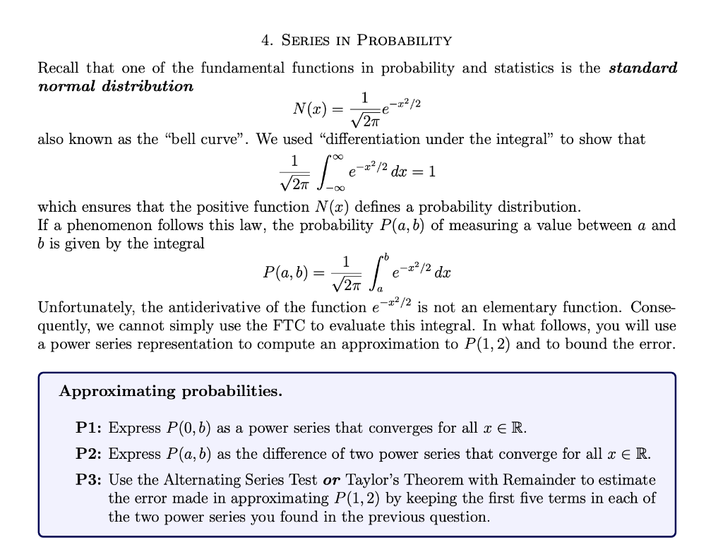 Solved 4. SERIES IN PROBABILITY e е Recall that one of the | Chegg.com