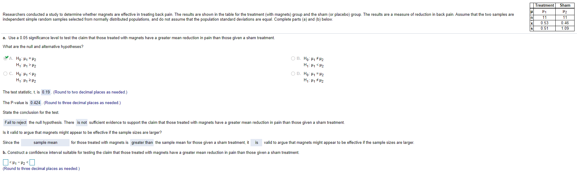 Solved Construct A Confidence Interval Suitable For Testing 5446