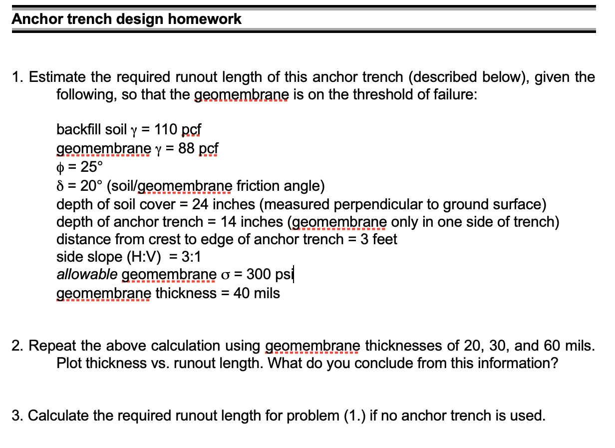 Solved Anchor trench design homework 1. Estimate the | Chegg.com