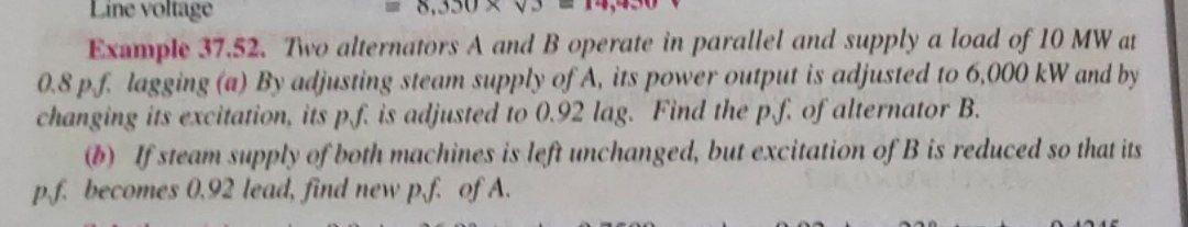Solved Line voltage Example 37.52. Two alternators A and B | Chegg.com